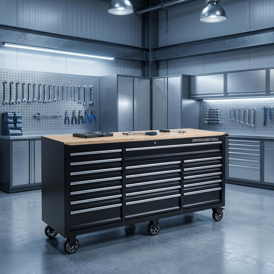 Rolling Tool Cabinet 18 Drawer Heavy Duty Wood Top Lockable Tool Chest ...