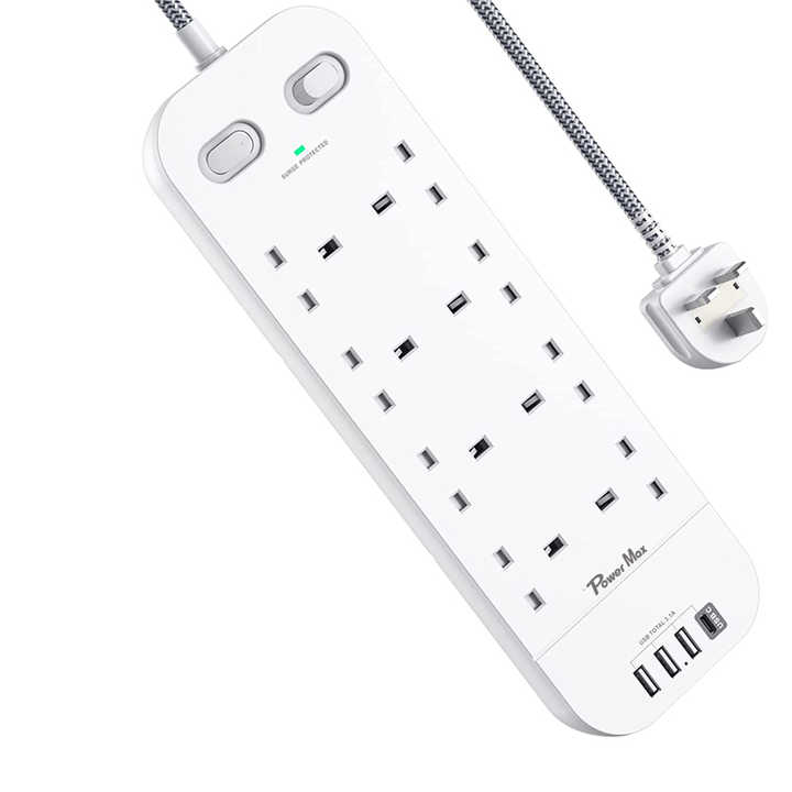 8 Way UK Standard Electrical Extension Socket with 4 USB