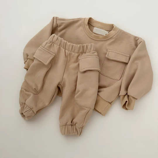 Custom Logo Kids Cargo Sweatshirt Jogger Suits 2 Piece Clothing Set ...