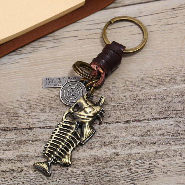 Hot Sale Simple Bronze Metal Fishbone Pendant Key Chain Symbolic Fish ...
