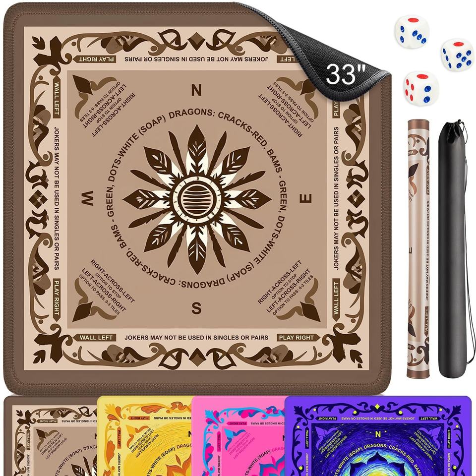 Retro Ornate Mahjong Mat, Vintage Brown Non-Slip Noise-Dampening Rubber ...