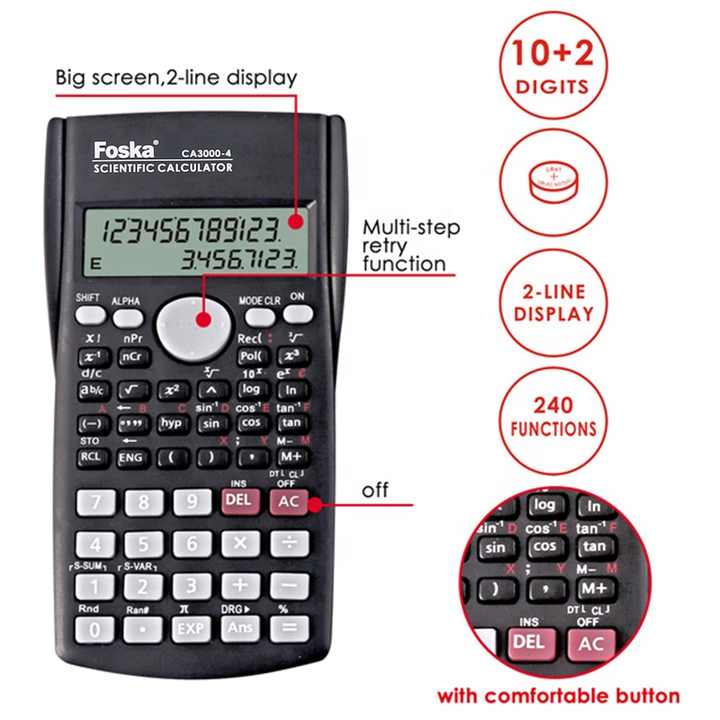 10+2 Digit 2-Line Display 240 Function Scientific Calculator