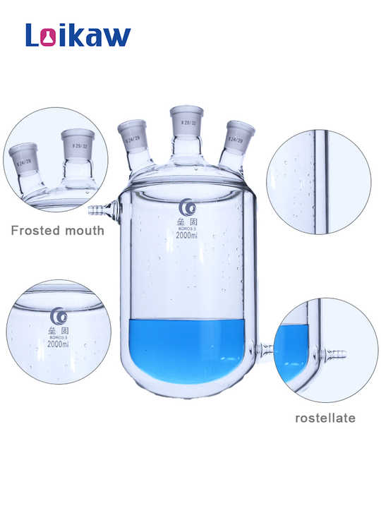 Loikaw Lab Glassware Three Neck Double Layer Reaction Flask Wall Layer ...