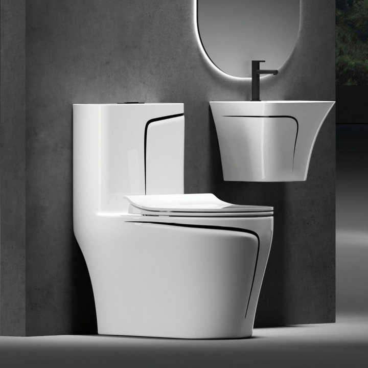 Sanitary ware suit bathroom commode wc and pedestal basin black line ...
