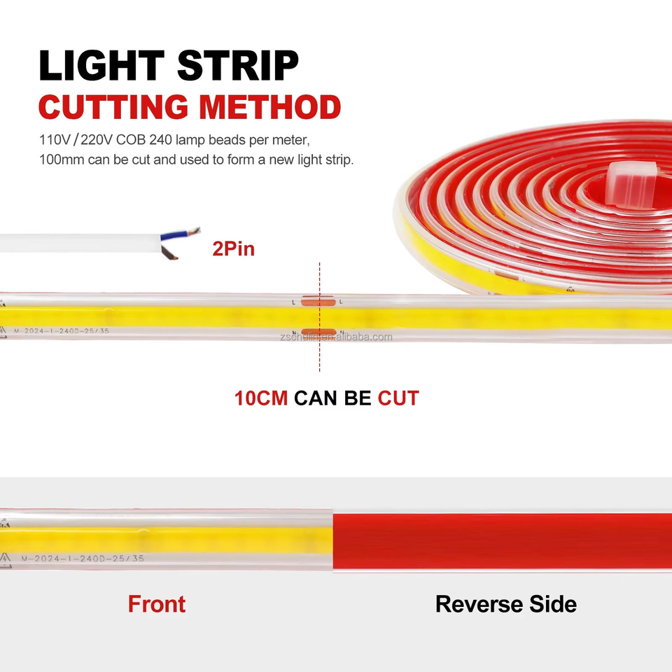 Cob Led Strip 220V 240led 288led/m 8mm IP20 IP65 10 100m/roll Ra90 ...