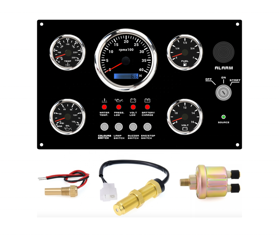 Marine Instrument Panel 5 Gauge Set for Dashboard Boats Includes ...