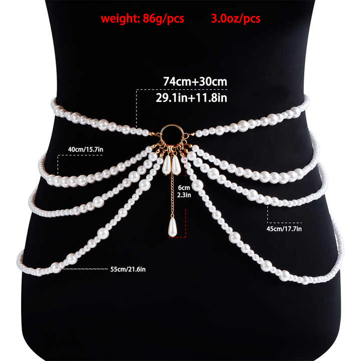 2025 Trendy Multi Layer Pearl Metal Circular Tassel Pendant Waist Chain ...