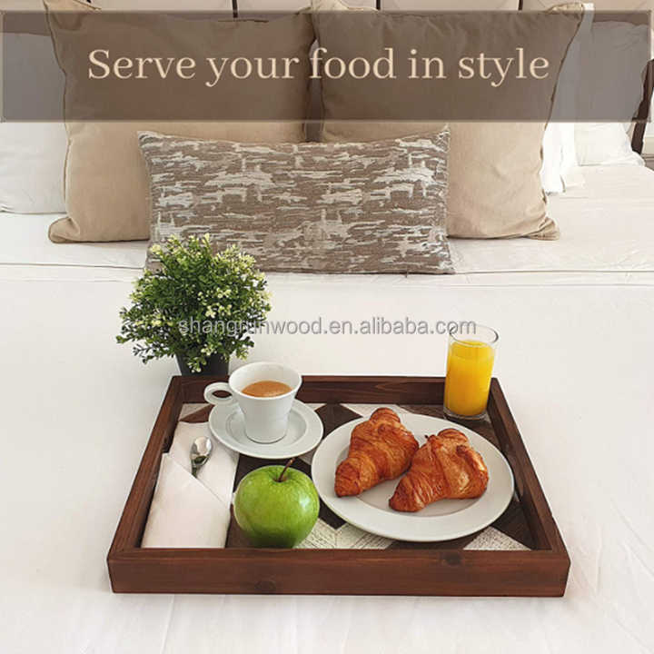 Rustic Rectangular Acacia Wood Bread Serving Tray With Handle ...