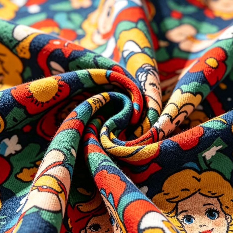 Colorful Cartoon Girl Graphic Print Soft Knitted Fabric Vibrant Pattern ...