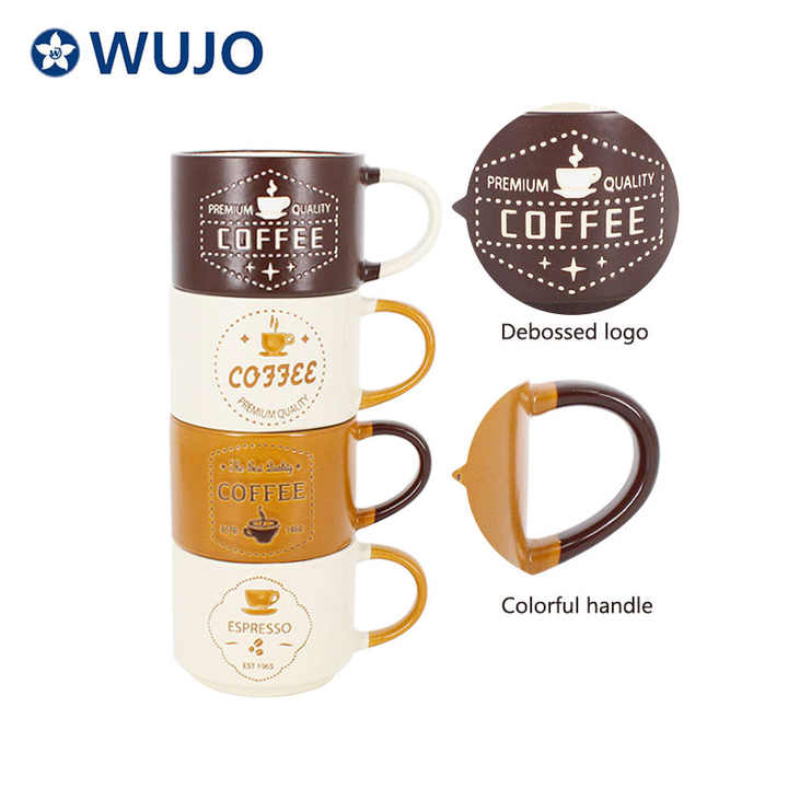 Hot Selling Handle with Different Colors Ceramic Mugs Embossed ...