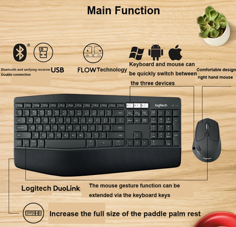 Logitech MK850 Wireless Bluetooth Keyboard and Mouse Set Business ...