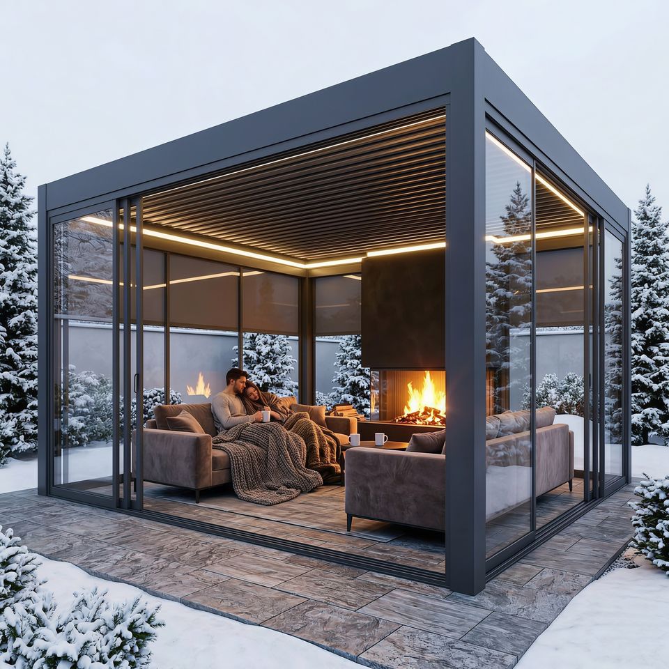Winter-Ready Aluminum Pergola with Snow-Resistant Roof, Snow Shovel ...