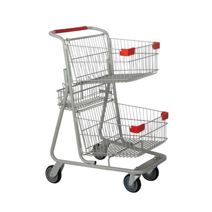 Supermarket Heavy Duty Hand Push Shopping Trolley 2-tier Shopping Cart ...