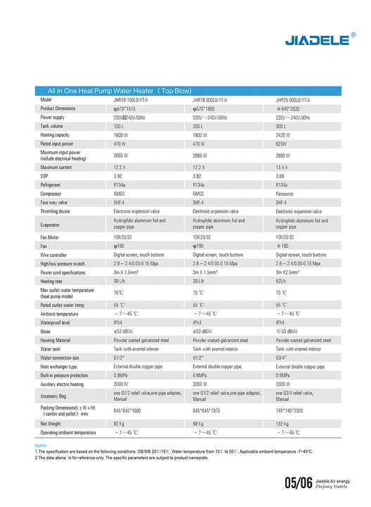 JIADELE Europe Edition A+++ All in One Heatpump 200L-300L Electric Air Source Heat Pump Water ...