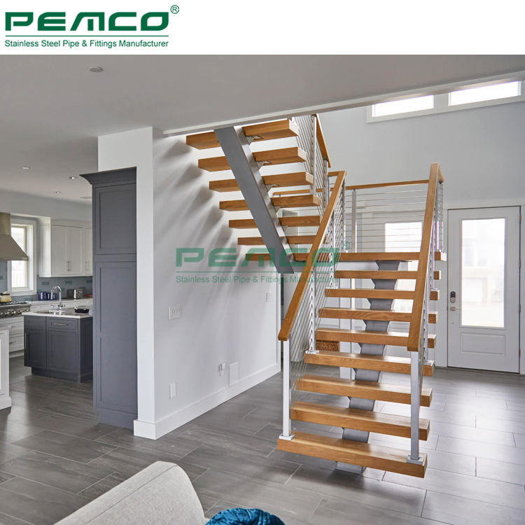 Straight Steel Stair Beam Floating Staircase with Cable Railing | Cost ...