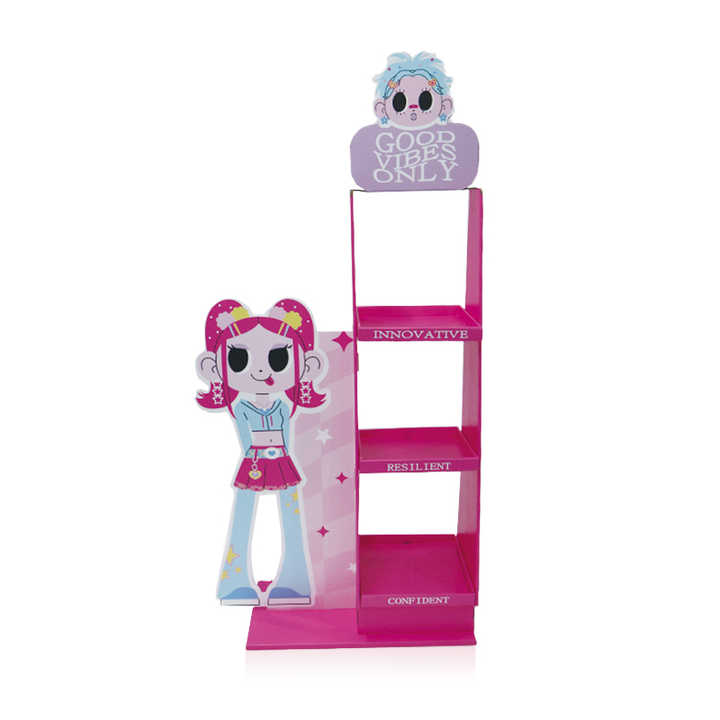 Custom Three Tier Shelves Pink Cardboard Standing Floor Standee Display ...