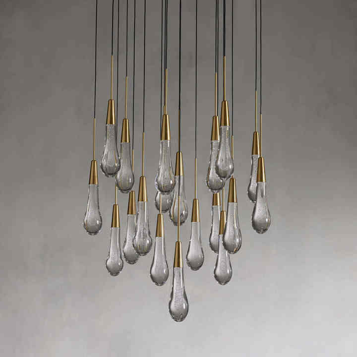 Modern Hand Blown Glass Raindrop Pendant Light Solitaire