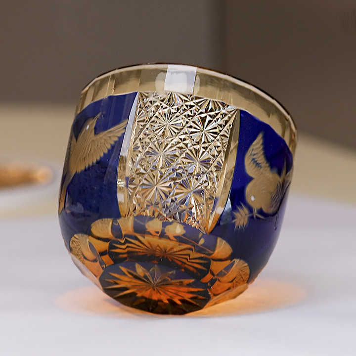 Luxury Japanese Edo Kiriko Amber Sake Glass Cup Shot Glass