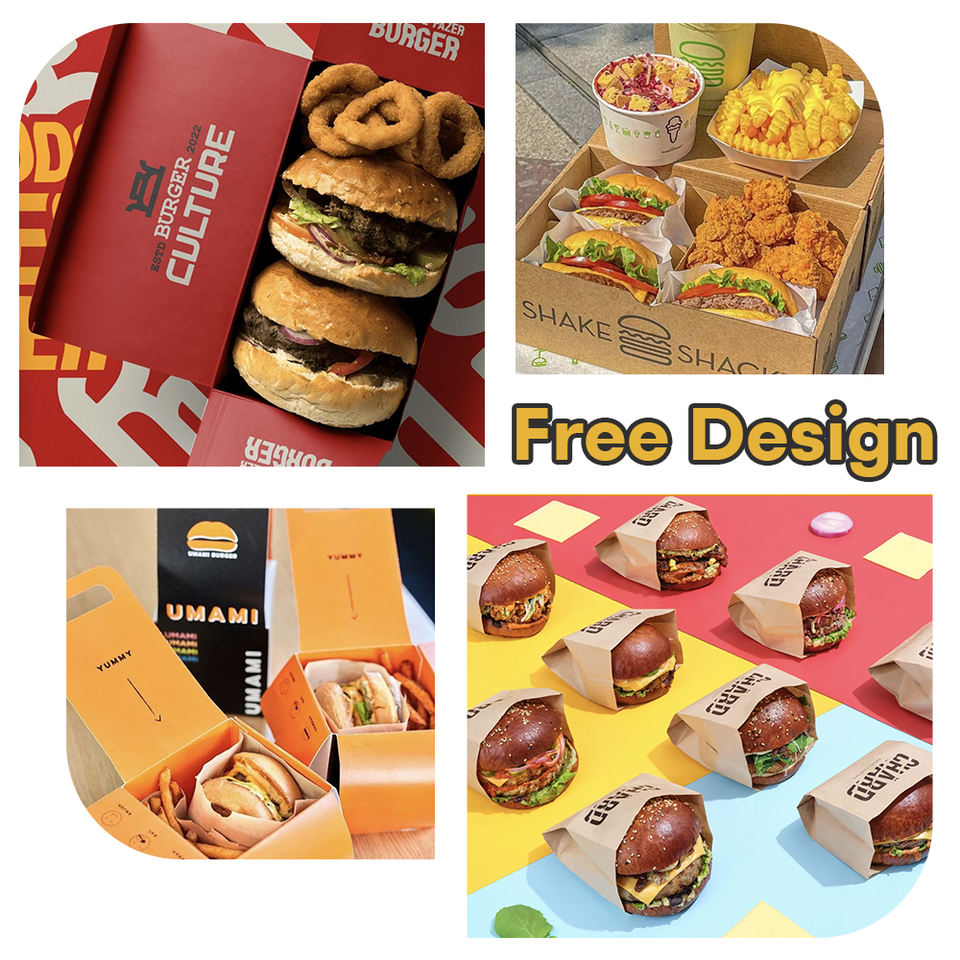 Hamburger Boxes Foldable Kraft Packaging Heat Resistant Foldable ...