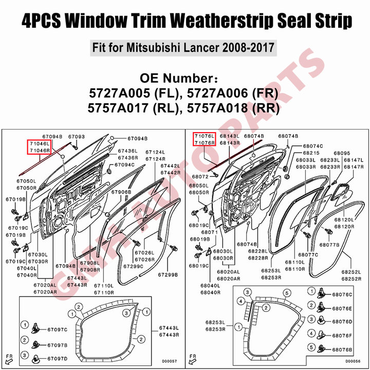 Car Outer Door Window Moulding Trim Black Front Rear Door Belt Moulding ...