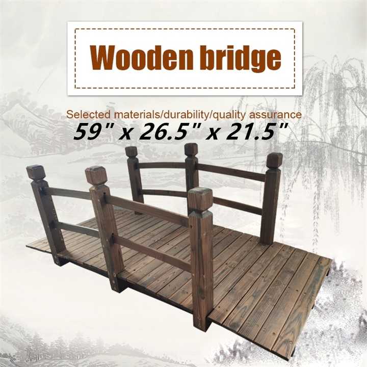 Wooden Garden Bridge Classic Arc Footbridge Double Safety Railings ...