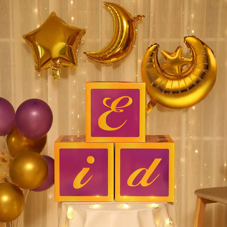EID Mubarak Balloon Box Out Blocks with Led Light Moon Star Ramadan ...