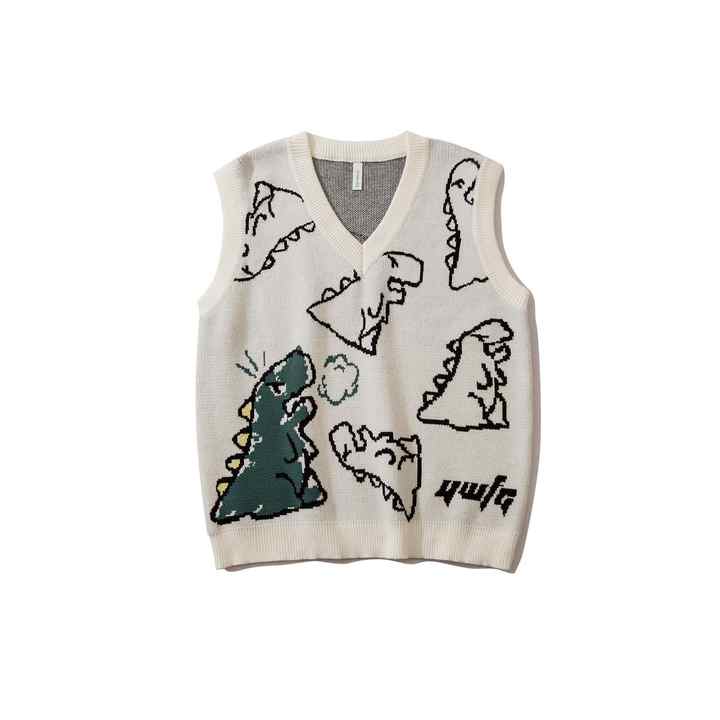 Autumn Men's Designer Dinosaur Cartoon Jacquard Pattern Vest Knitted ...