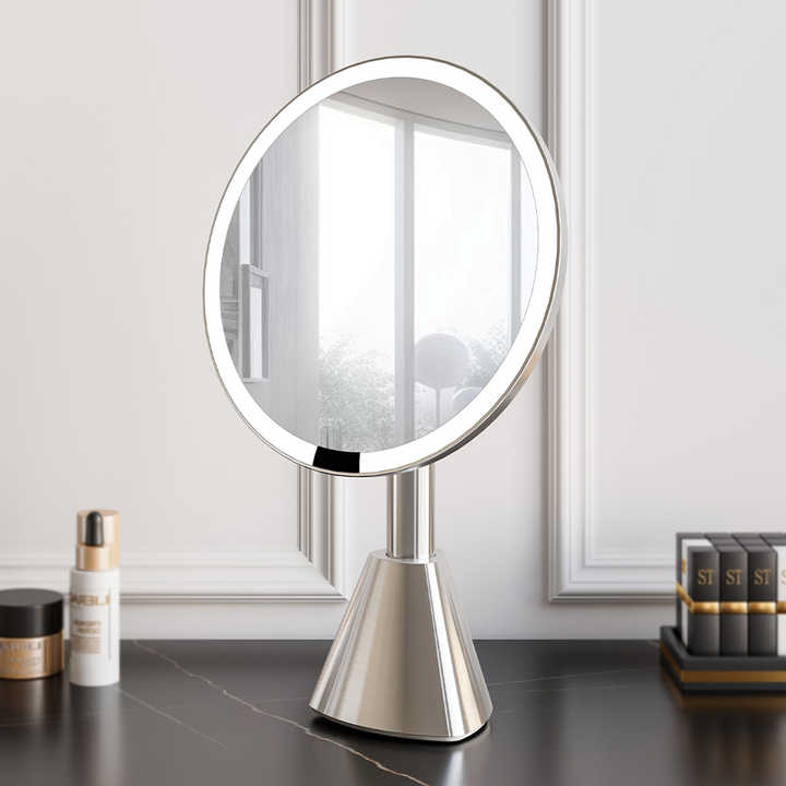 Brushed Stainless Steel Human Sensor Mirror Round Rechargeable