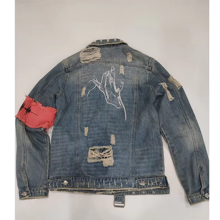 Custom Jeans Jacket for Men - Bicep and Back Logo Embroidery