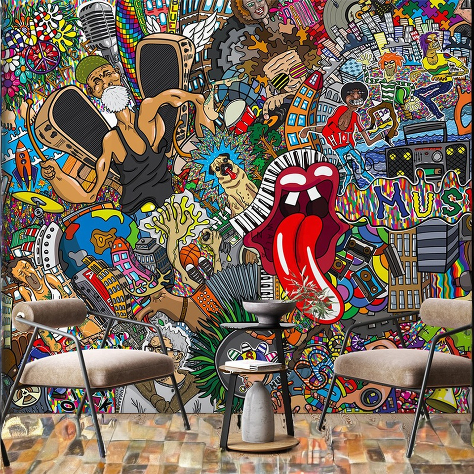 Retro Pop Art Graffiti Mural Collage Style Modern Waterproof Moisture ...