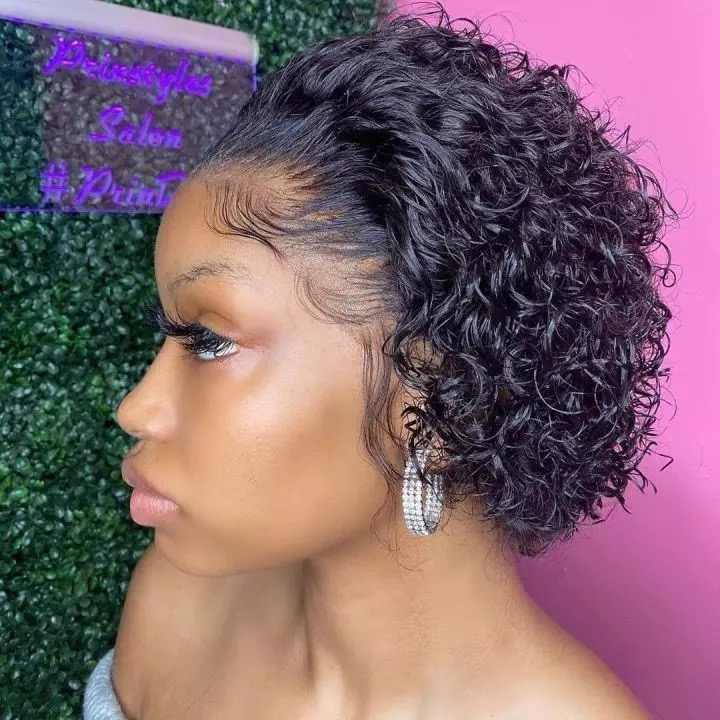 13X4 Pixie Wig With Baby Hair Short Perruque Pixie Cut Wig Human Hair Curly Wigs Bob Swiss Lace Deep Part Line For Black Woman