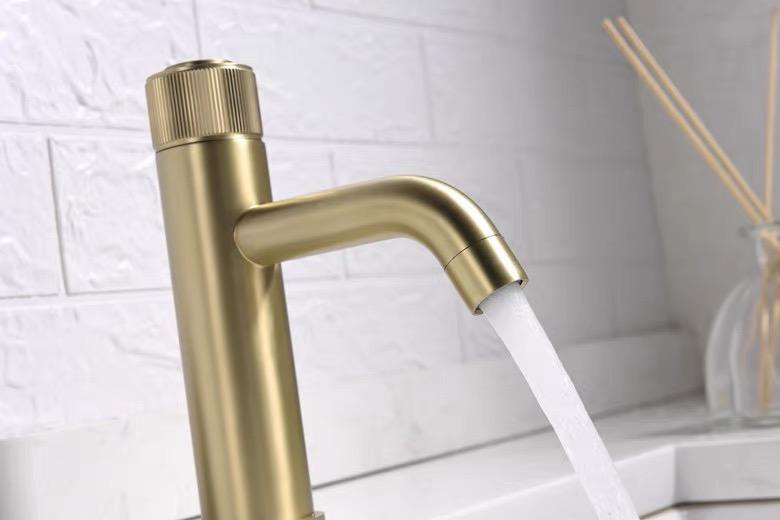 Brass Basin Tap with Brushed Gold Finish and Push Button Switch, Water ...