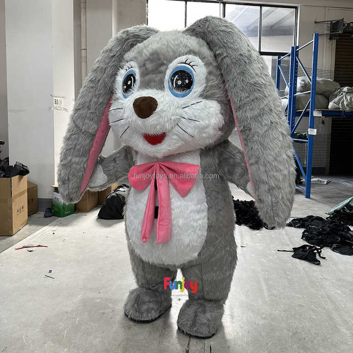 Grey Inflatable Rabbit Mascot Costume Whit Bow Tie 2m 2.6m Furry Bunny ...