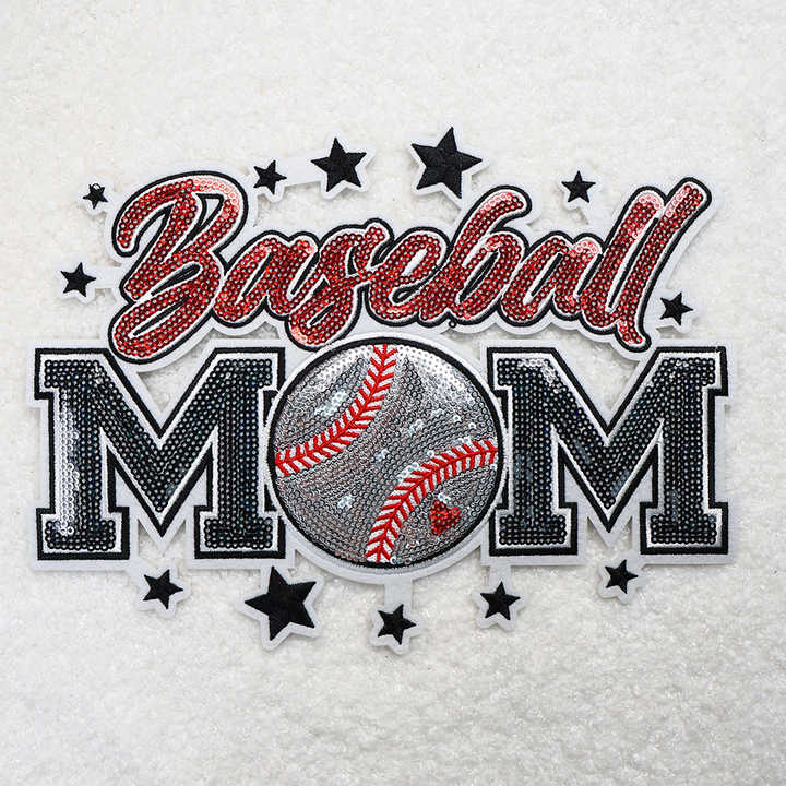 Hot Sale Custom Mama Western Style Iron-On Baseball Sequin Patches USA ...