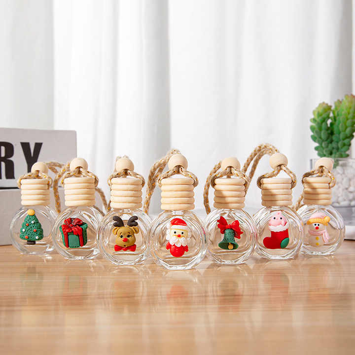 10ml Christmas Round Shape Car Perfume Glass Bottles Empty Hanging Car ...
