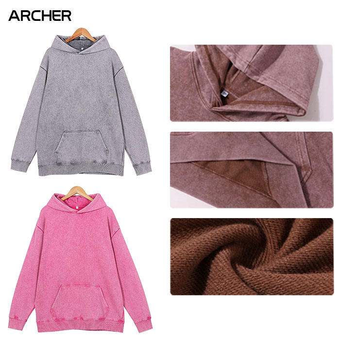 Fall Winter 400GSM Heavy French Terry Washed Distressed Hoodie Vintage ...