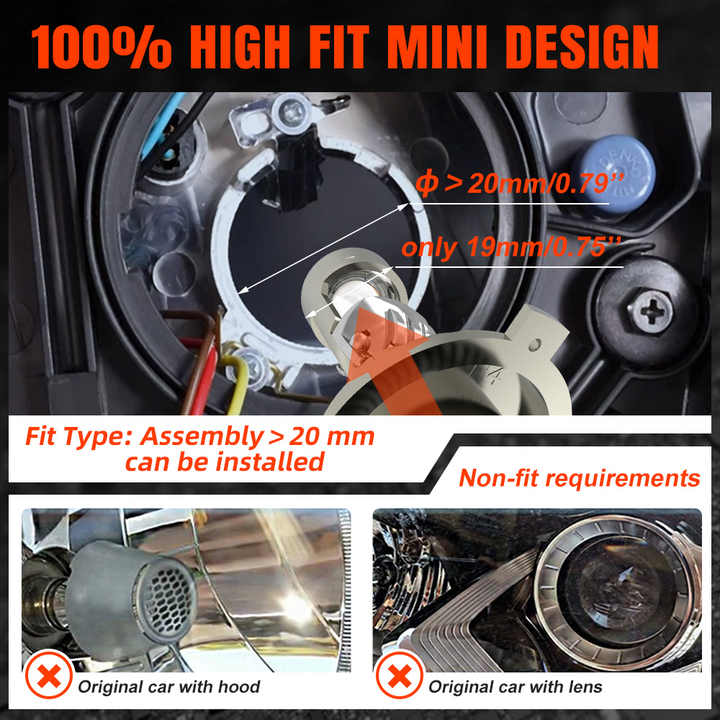 Hi Lo Beam 8000lm 12V 24V Black H4 Y12 Car Led Headlight