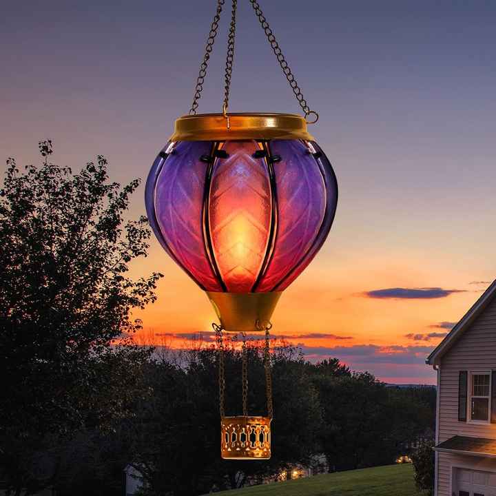 Rechargeable Solar Garden Light LED Hanging Lantern & Hot Air Balloon ...