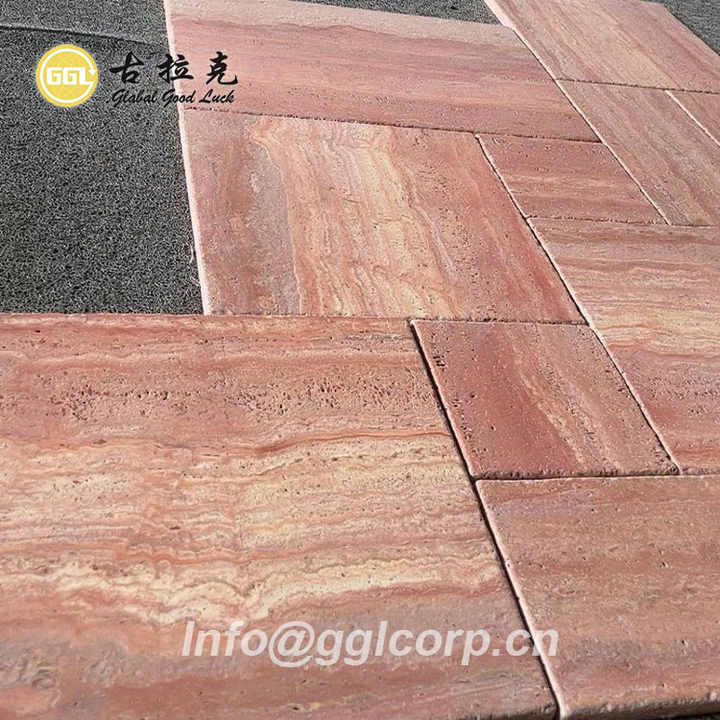 Red Travertine Stone Natural Stone Brick Strip French Pattern Paver ...