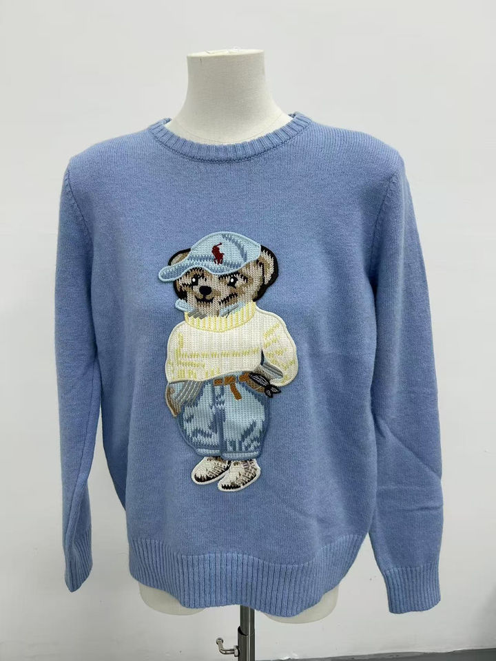 High-quality Bear Heavy Industry Embroidery Cartoon Round Neck Knitted ...