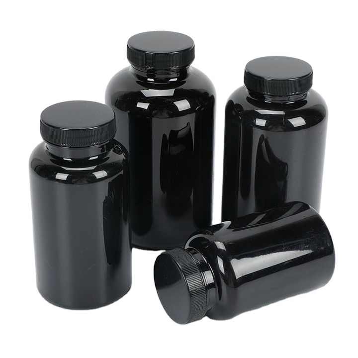 150cc 200cc Black PET Plastic Capsule Pill Bottles for Medicine