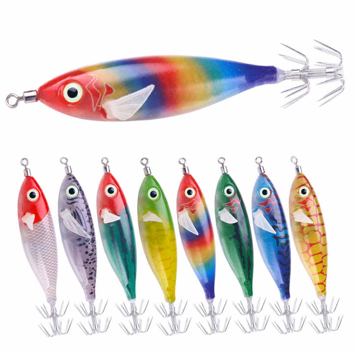 Luminous Wood Shrimp Bait Fishing Tackles 8CM 6G Simulation Squid Hook Glow in the Dark Squid ...