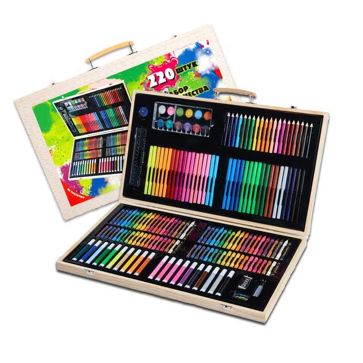 220-Pack Deluxe Wooden Art Set Crafts Drawing Painting Kit Creative ...