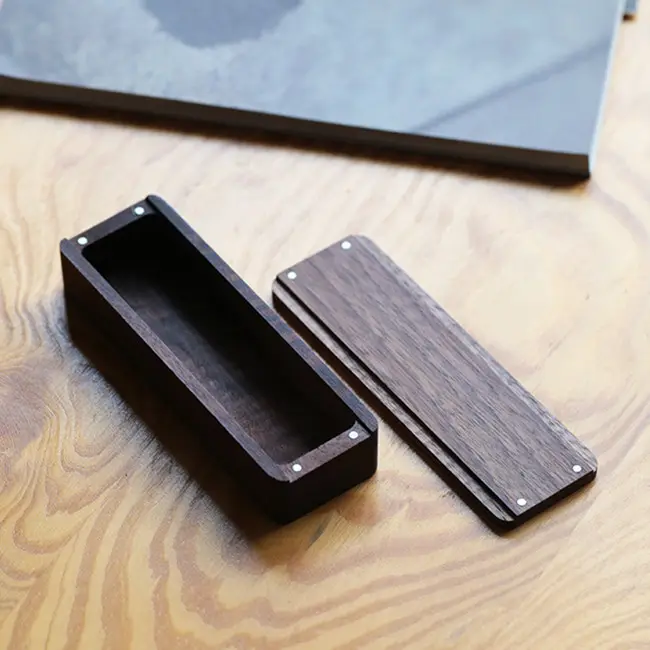 Small Rustic Wooden Sliding Lid Box with Magnet Walnut Box