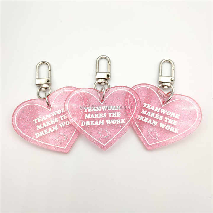 Custom Heart Shape Keychains - Pink Plastic Acrylic Glitter