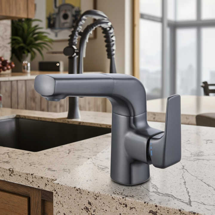 KAWAL Modern Brass Single-Handle Sink Faucet Gun Gray Multi-Function ...