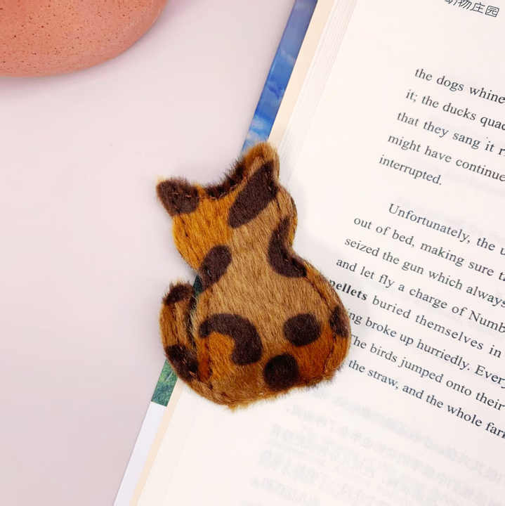 Plush Cat Magnetic Bookmark Cute Leopard Print Animal Page Marker for ...