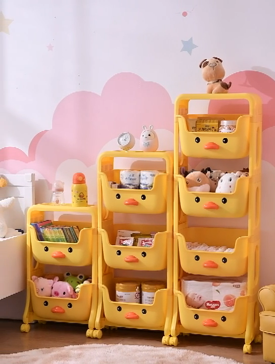 Household Home Plastic Toy Storage Rack with Rotating Wheels