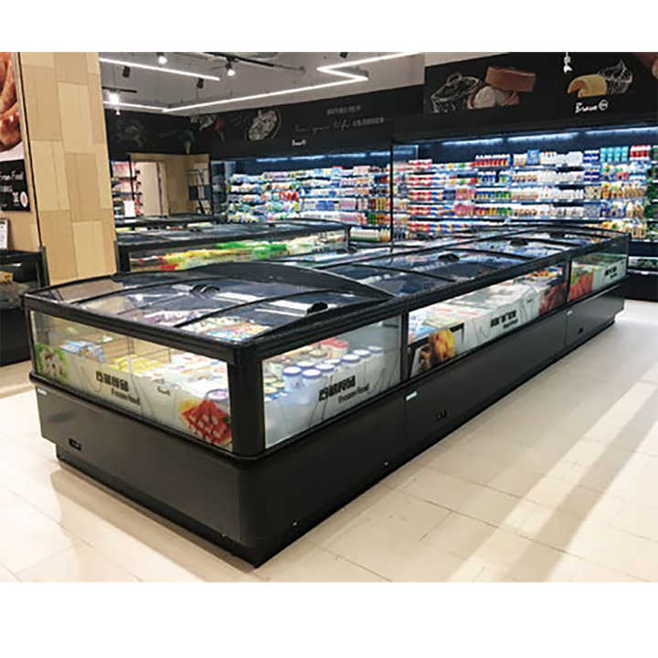 Glass Black Island Freezer Refrigeration Equipment Supermarket Island ...
