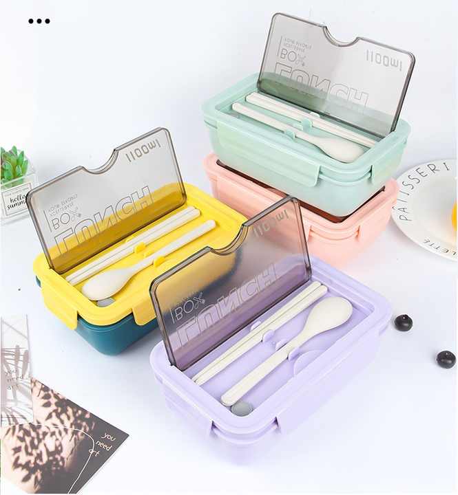 Plastic Reusable Bento Lunch Box with Cutlery Plastic Lid for Students ...